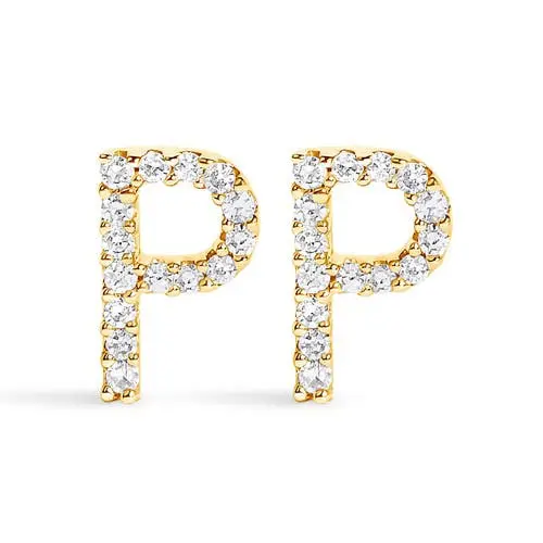 HAUS OF BRILLIANCE 10k Gold 1/10 Cttw Diamond Initial Stud Earring - Yellow Gold | P
